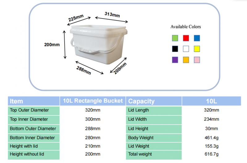 rectangle plastic buckets with lids custom colour size